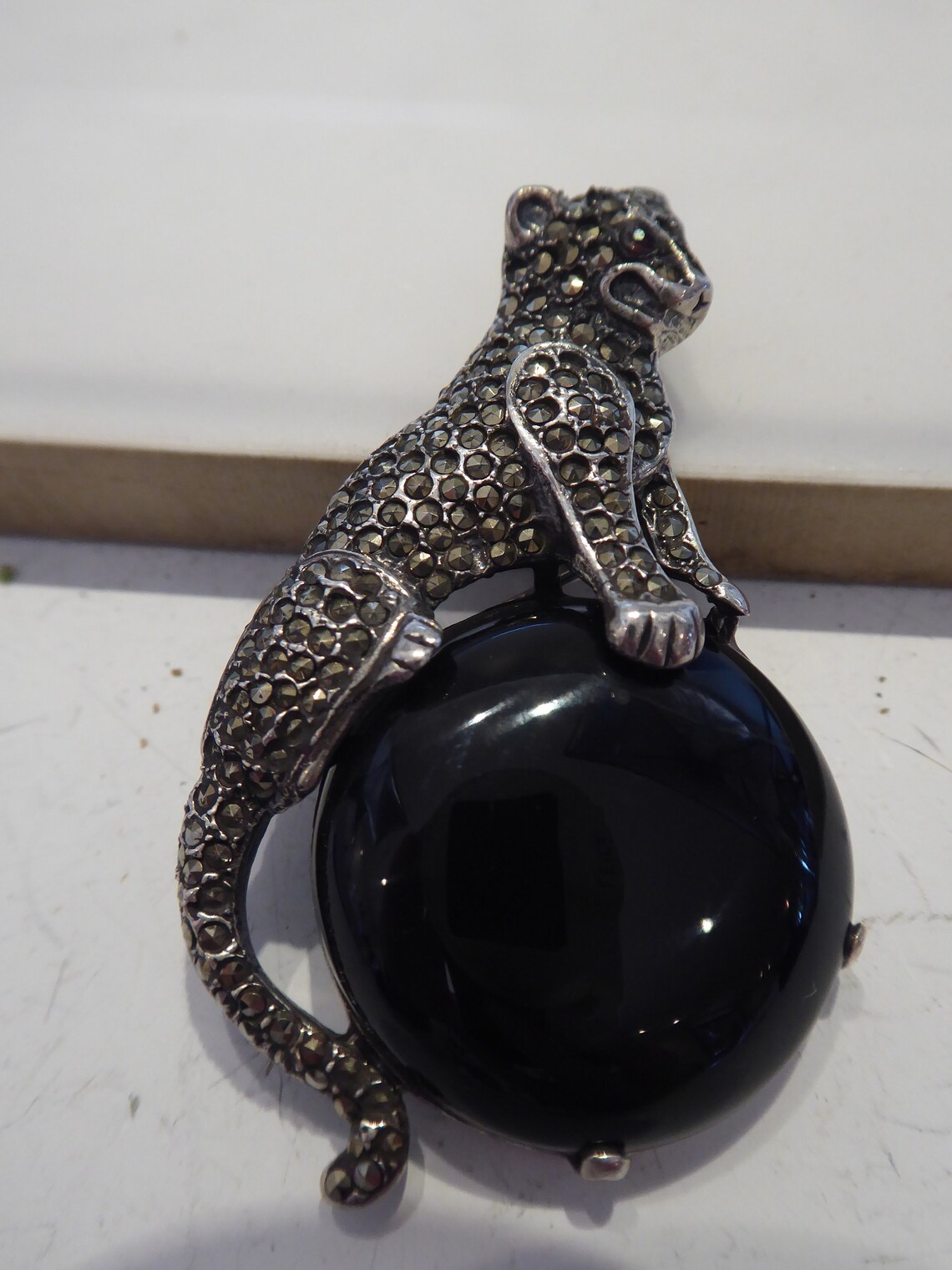 Silver Onyx and Marcasite Art Deco Style Panther Brooch Pendant - Etsy UK