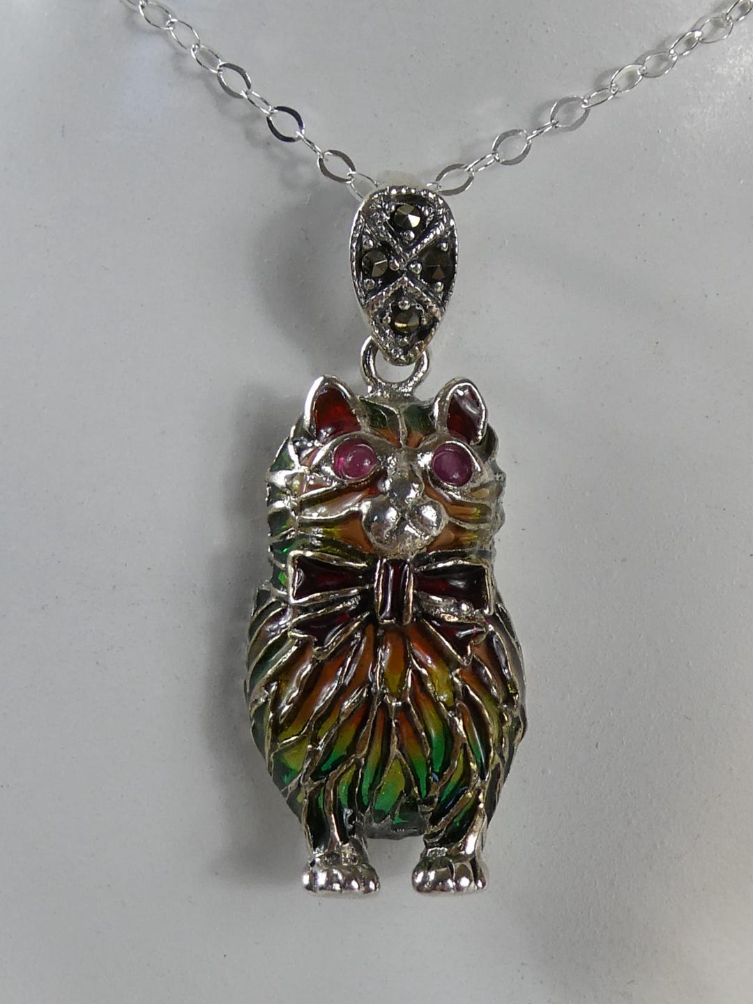 Cute Silver Ruby Set Plique Enamel Cat Pendant Necklace - Etsy