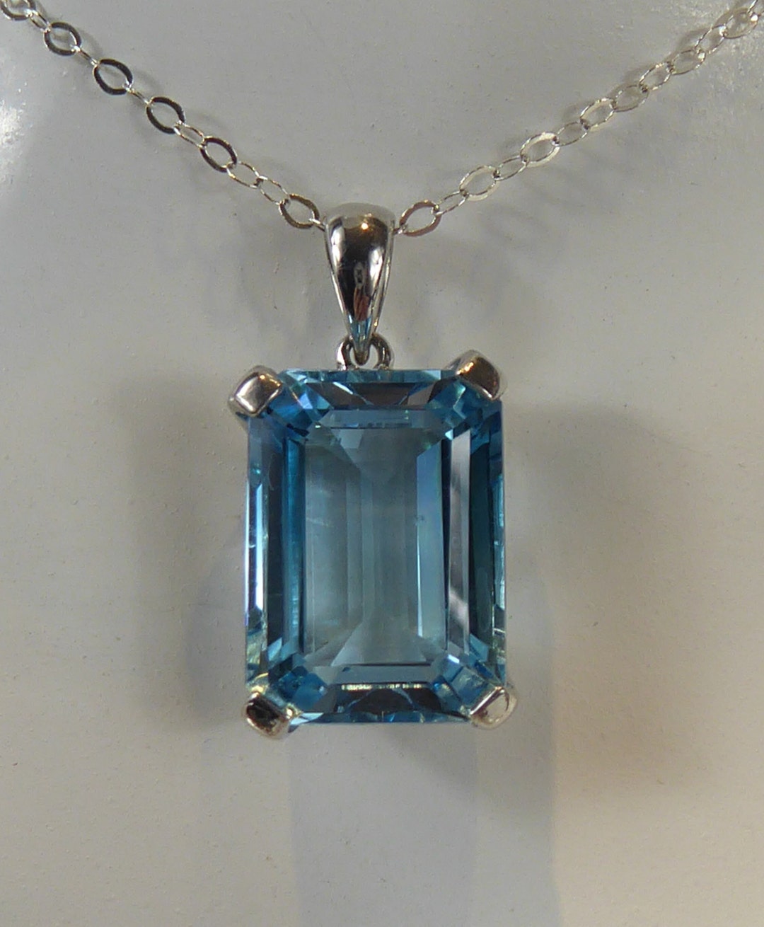 Fine Silver Large Emerald Cut Blue Topaz Pendant Necklace - Etsy