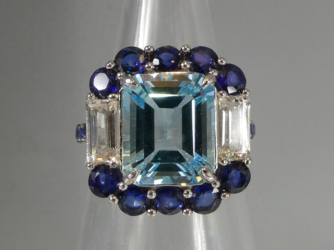 A Very Fine Silver Real Blue Topaz, Sapphire & White Topaz Art Deco ...