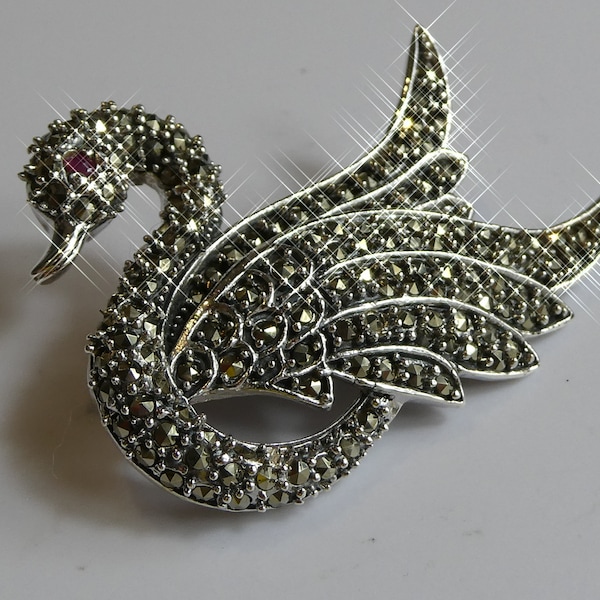 Swan Marcasite Pin - Etsy