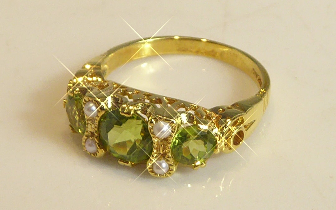 Pretty Silver Gold Vermeil Peridot and Pearl Ring - Etsy