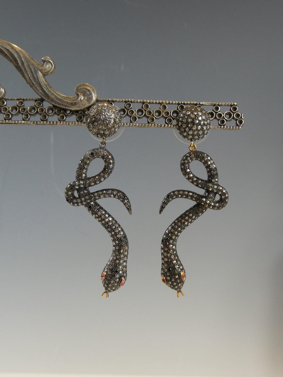 Silver Gold Real Diamond Set Long Drop Snake Earrings - Etsy