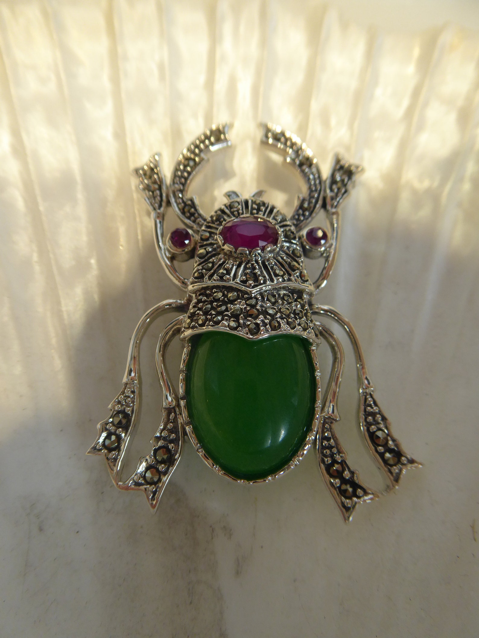 Fine Silver Ruby Jade Set Scarab Beetle Brooch - Etsy UK