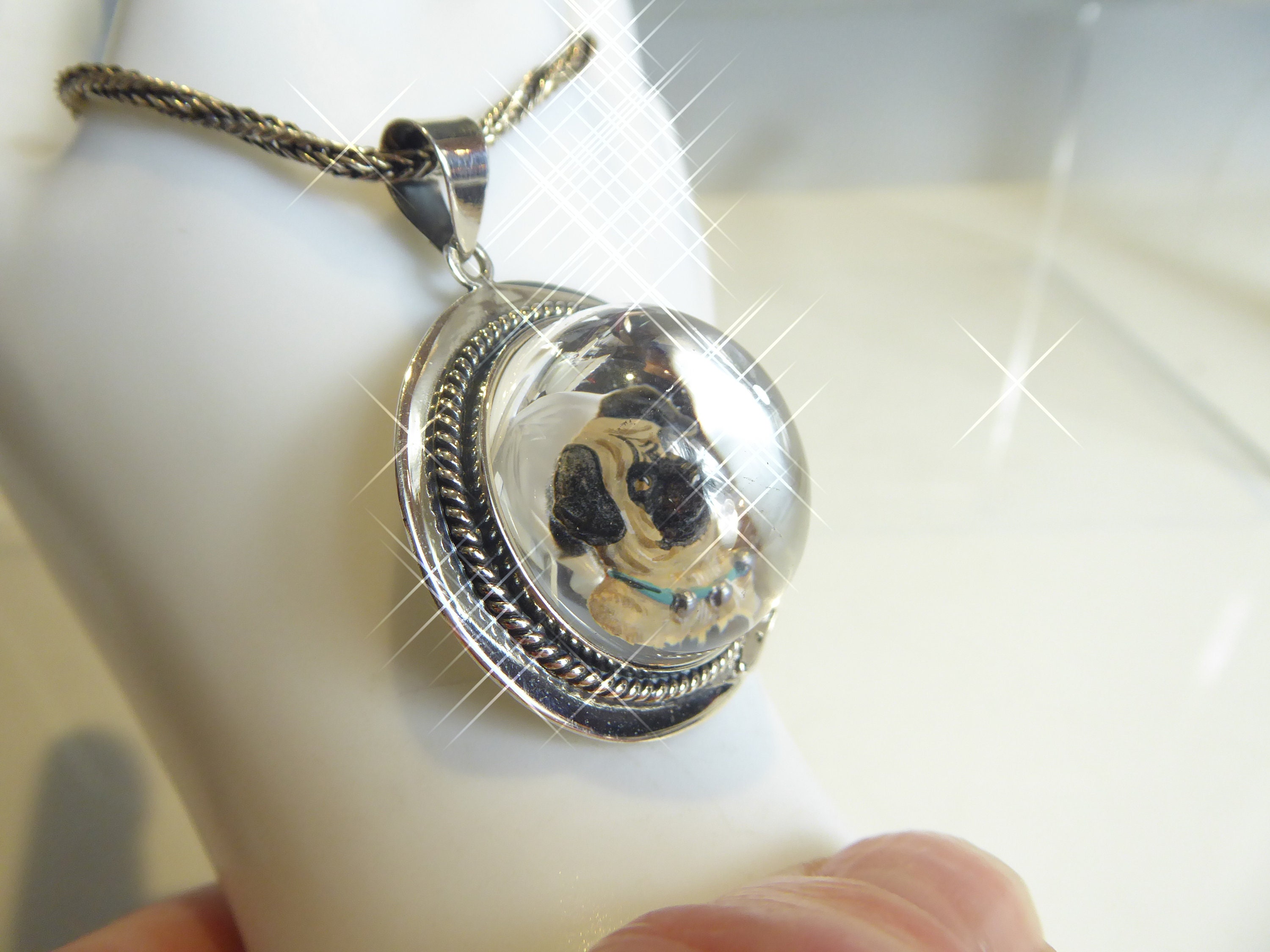 Fine Solid Silver Pug Dog Essex Intaglio Crystal in Collar Style Mount ...
