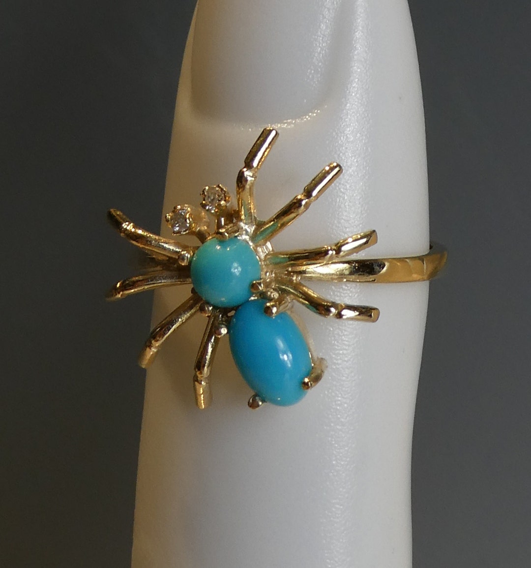 Fine 9ct Solid Gold Turquoise & Diamond Set Spider Ring - Etsy