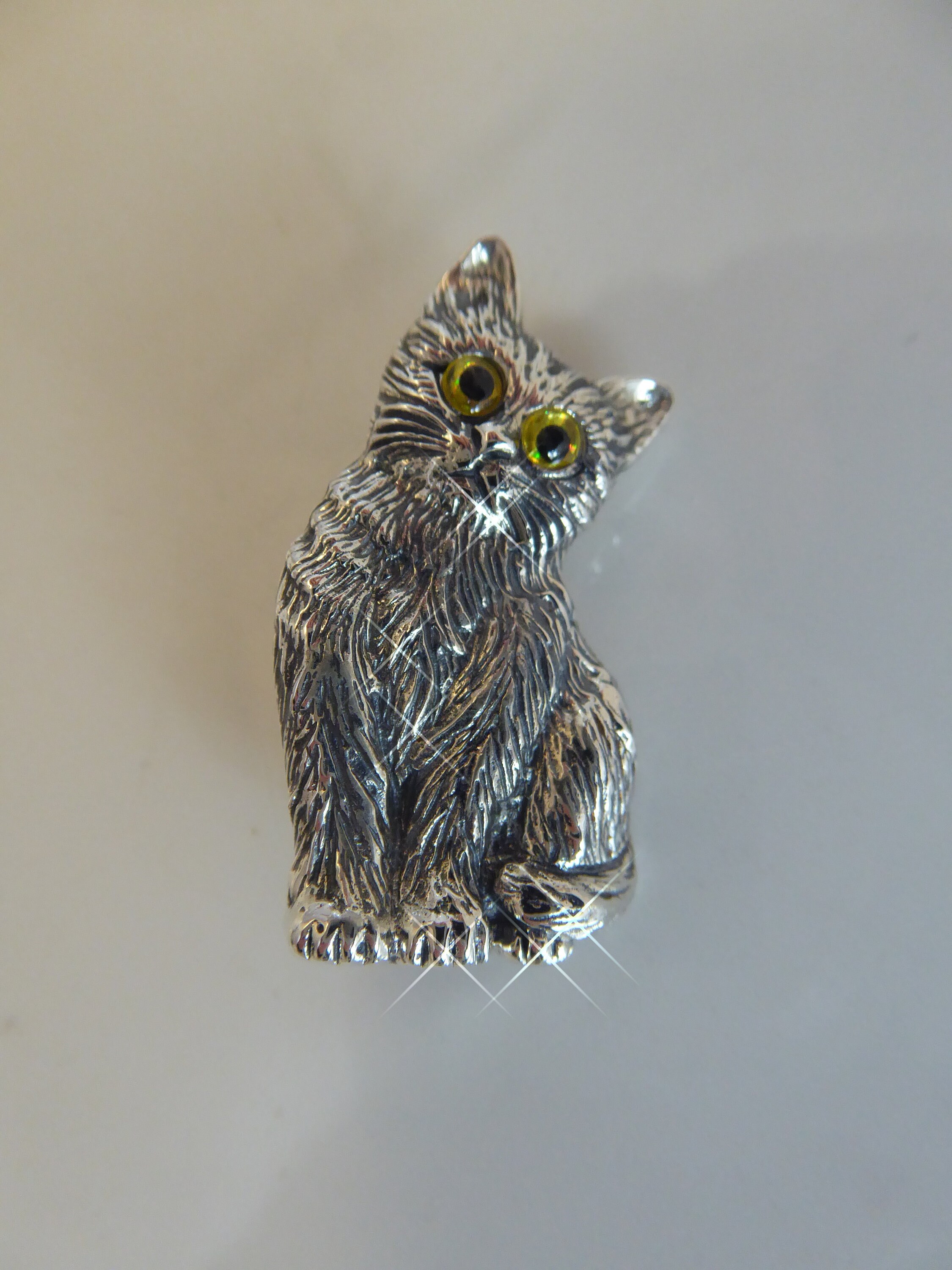 A Cute Solid Silver Cat Brooch - Etsy UK