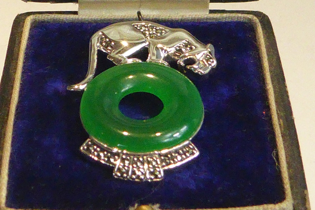 Silver Jade & Marcasite Set Art Deco Panther Pendant - Etsy