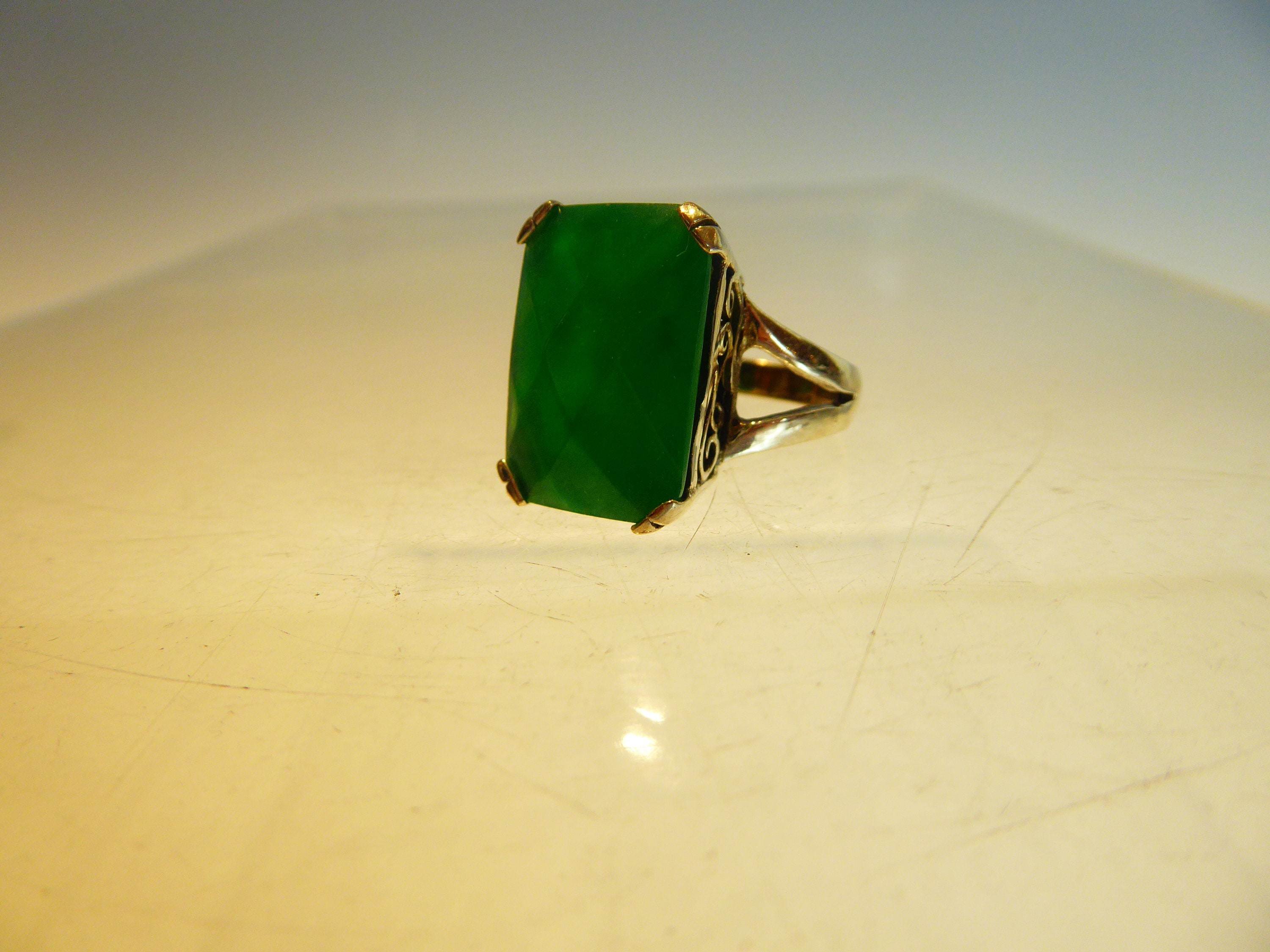 Fine Silver Jade Set Ring - Etsy