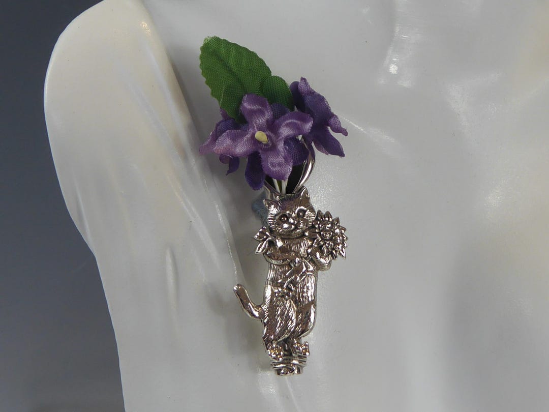 Fine Solid Silver Cat Tussie Mussie Flower Posy Holder Brooch - Etsy