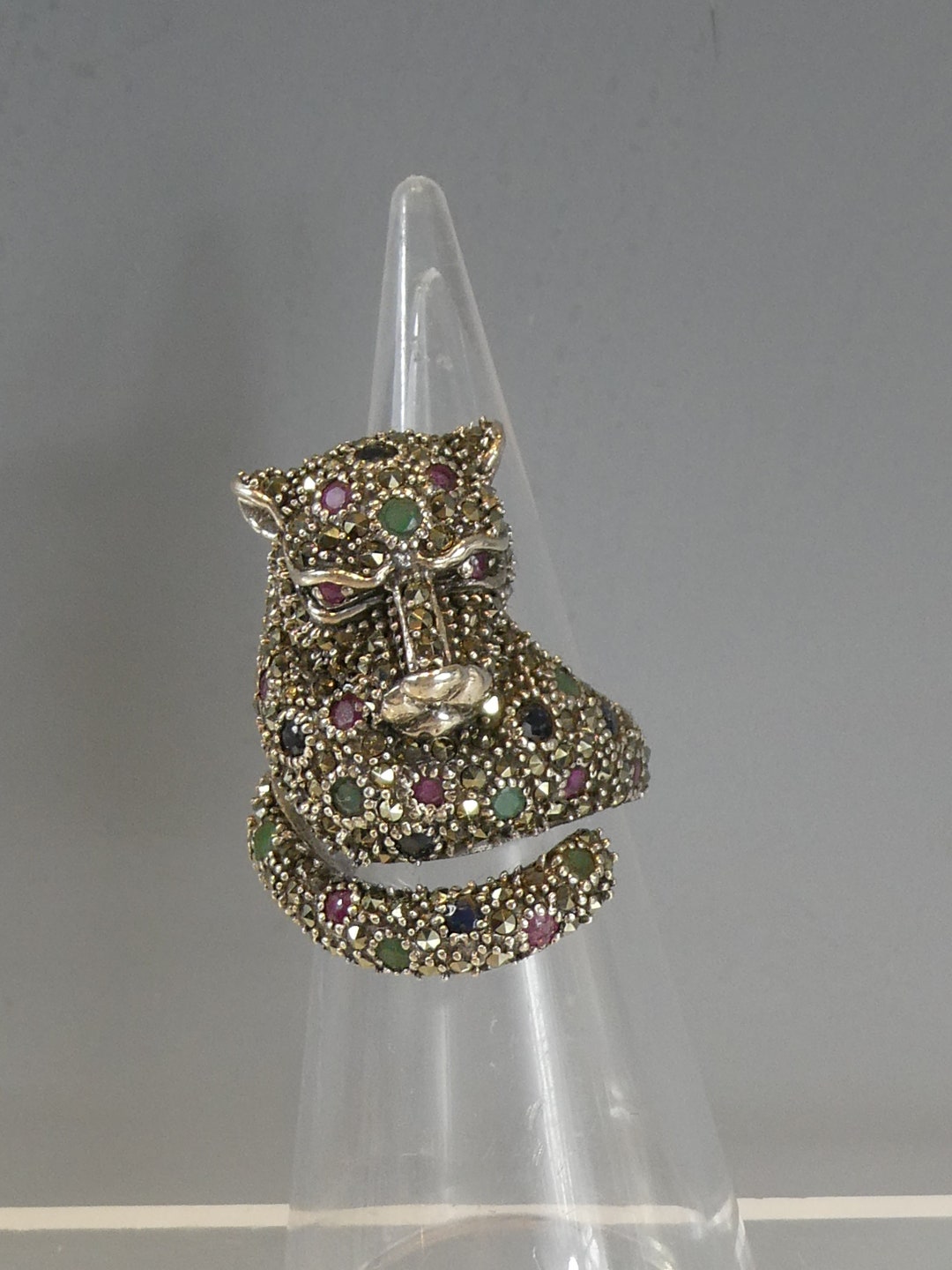 Large & Impressive Panther Cat Ring Set With Real Sapphire, Ruby ...