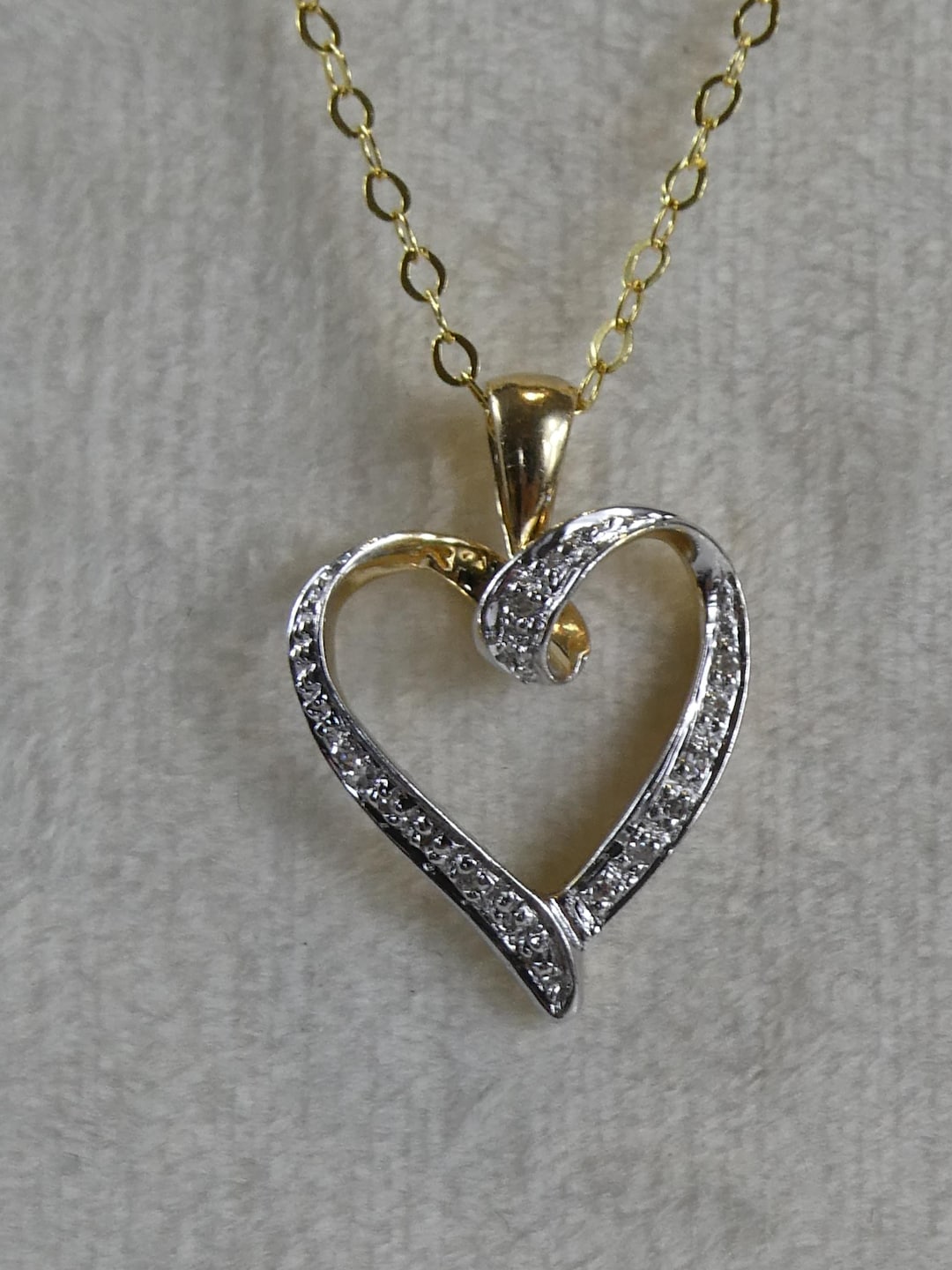 Fine 9ct Gold Diamond Heart Shaped Pendant, Valentine Heart Necklace - Etsy