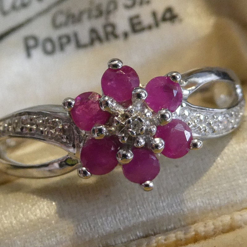 Ruby Cluster Ring - Etsy UK