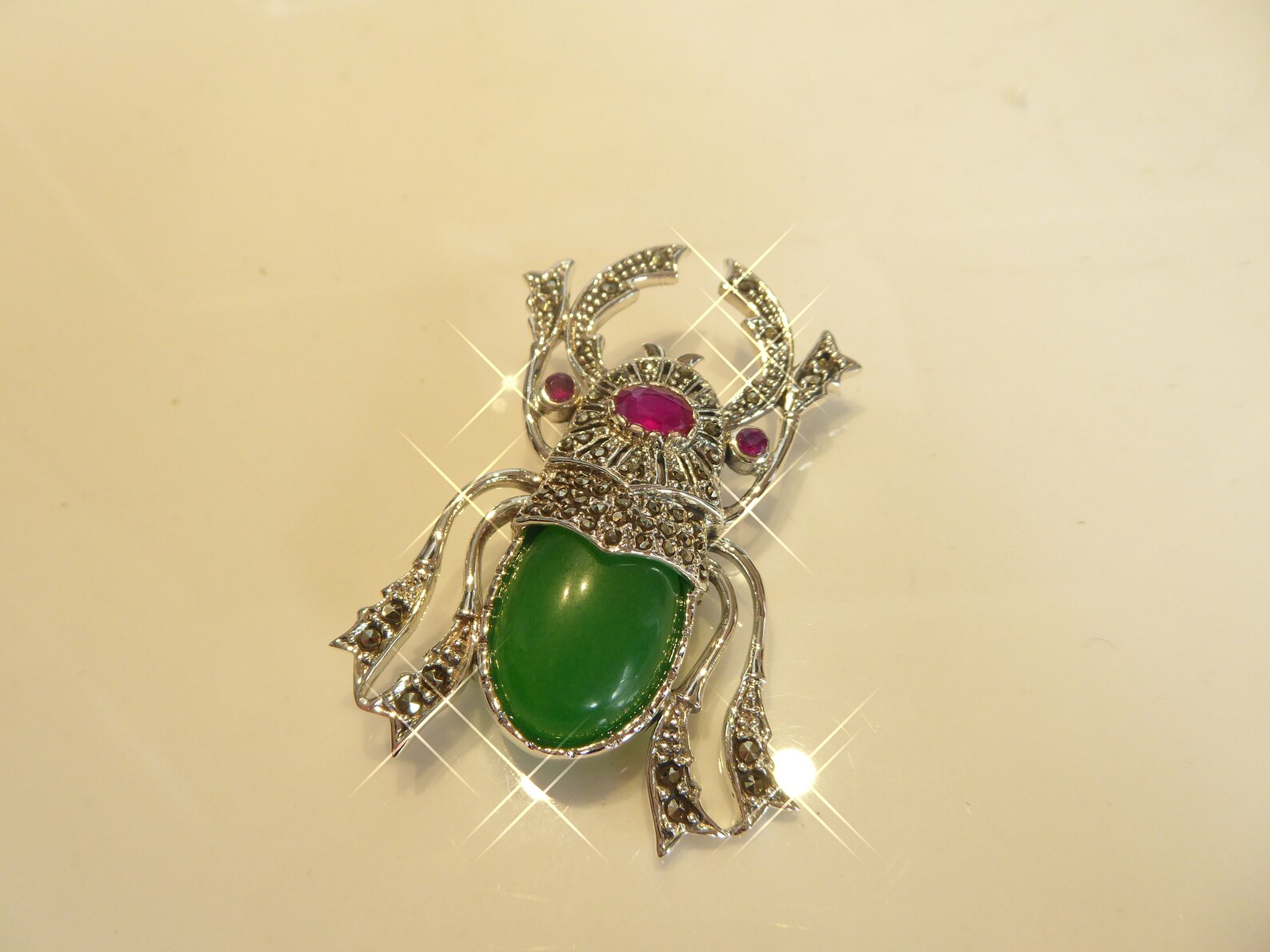 Fine Silver Ruby Jade Set Scarab Beetle Brooch - Etsy UK