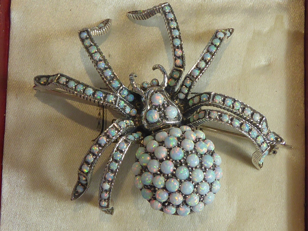 Large Solid Silver Impressive Opal Set Spider Brooch - Etsy
