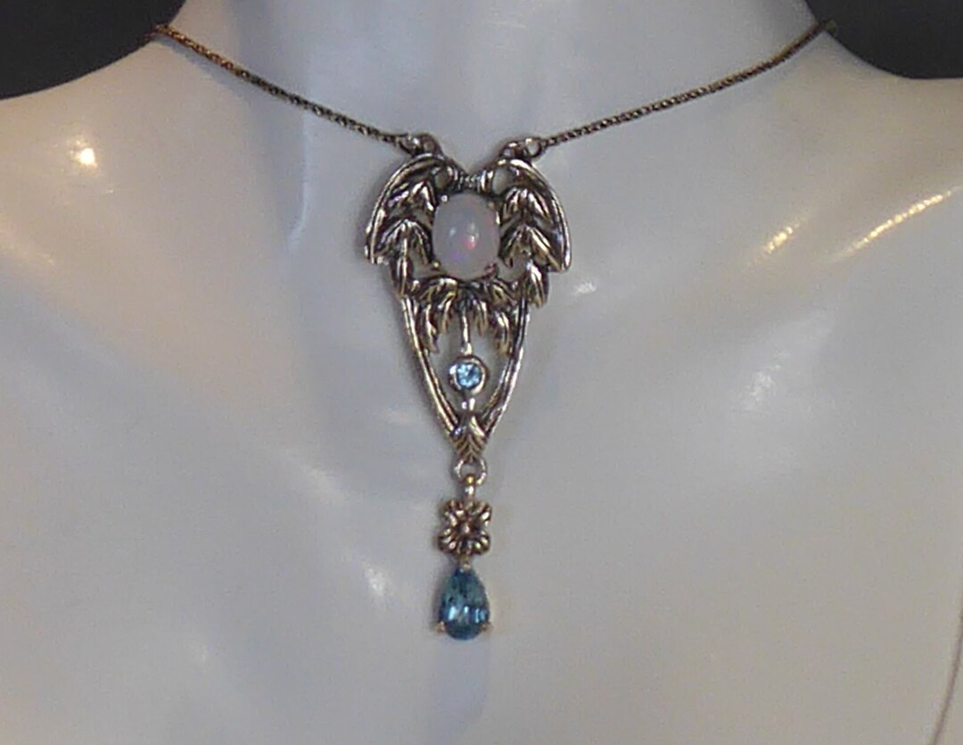 Fine Silver Opal & Blue Topaz Set Palm Tree Necklace - Etsy