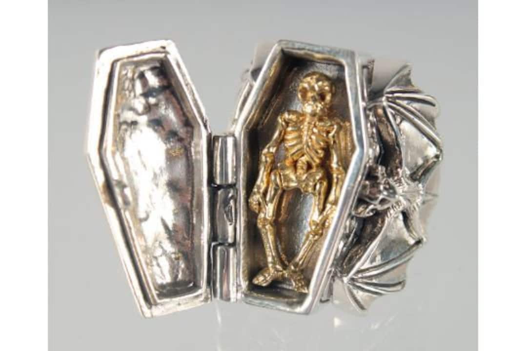 Heavy Solid Silver Gothic Opening Coffin Bat Ring With Skeleton - Etsy