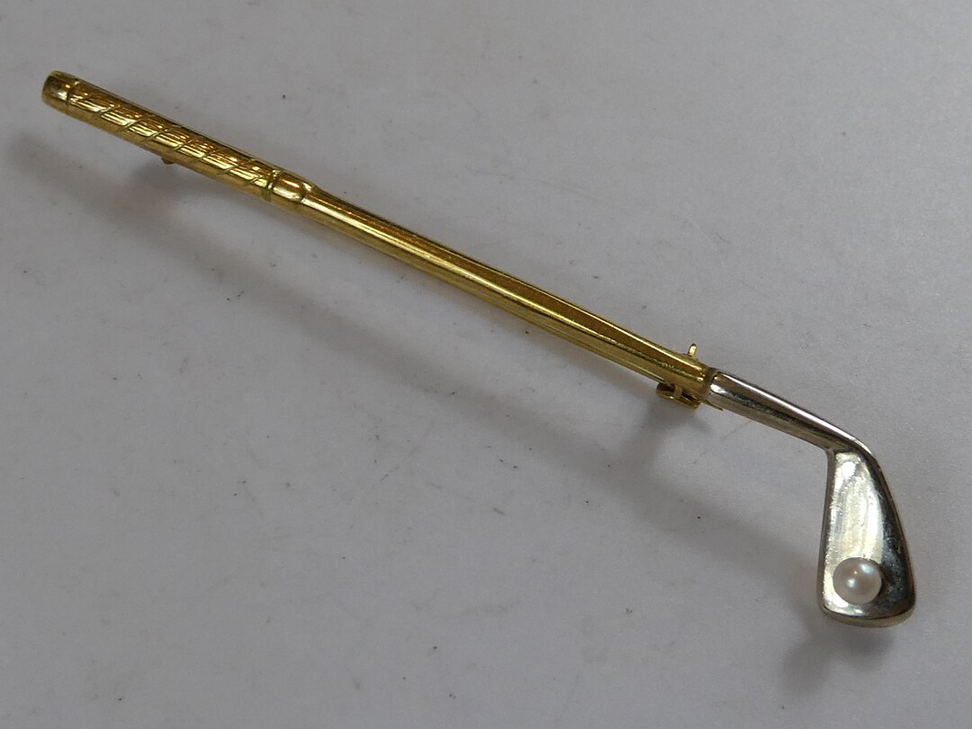 Fine 9ct Solid Gold Golf Club Pin Brooch Set With Pearl - Etsy