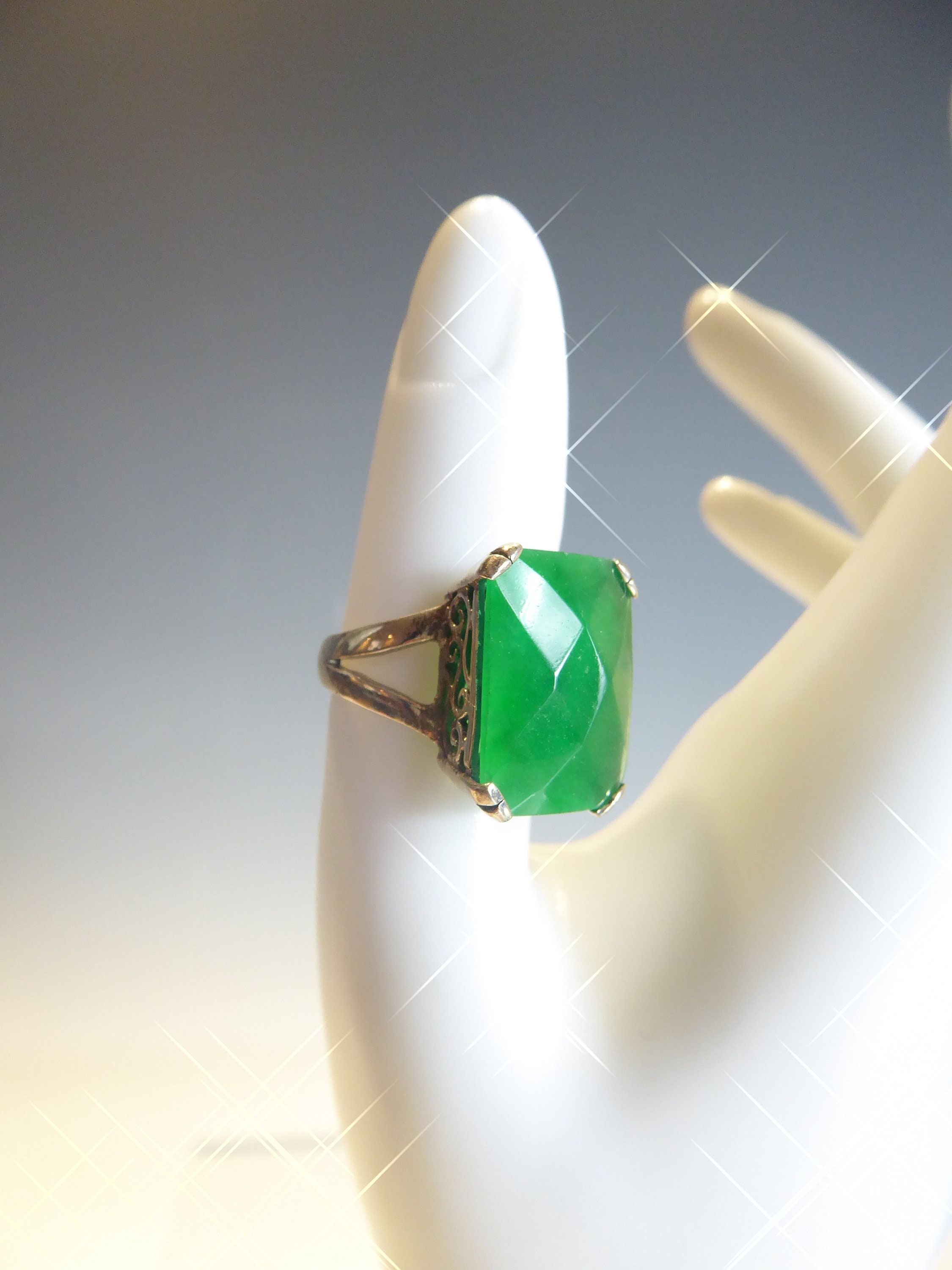 Fine Silver Jade Set Ring - Etsy