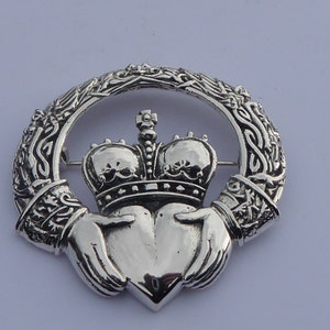 Large Solid Silver Claddagh Heart, Crown & Hand Brooch. - Etsy