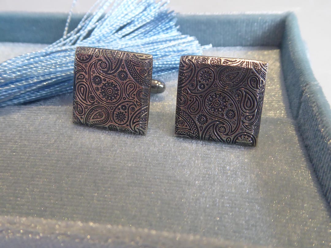 Fine Silver Paisley Engraved Pattern Cufflinks - Etsy