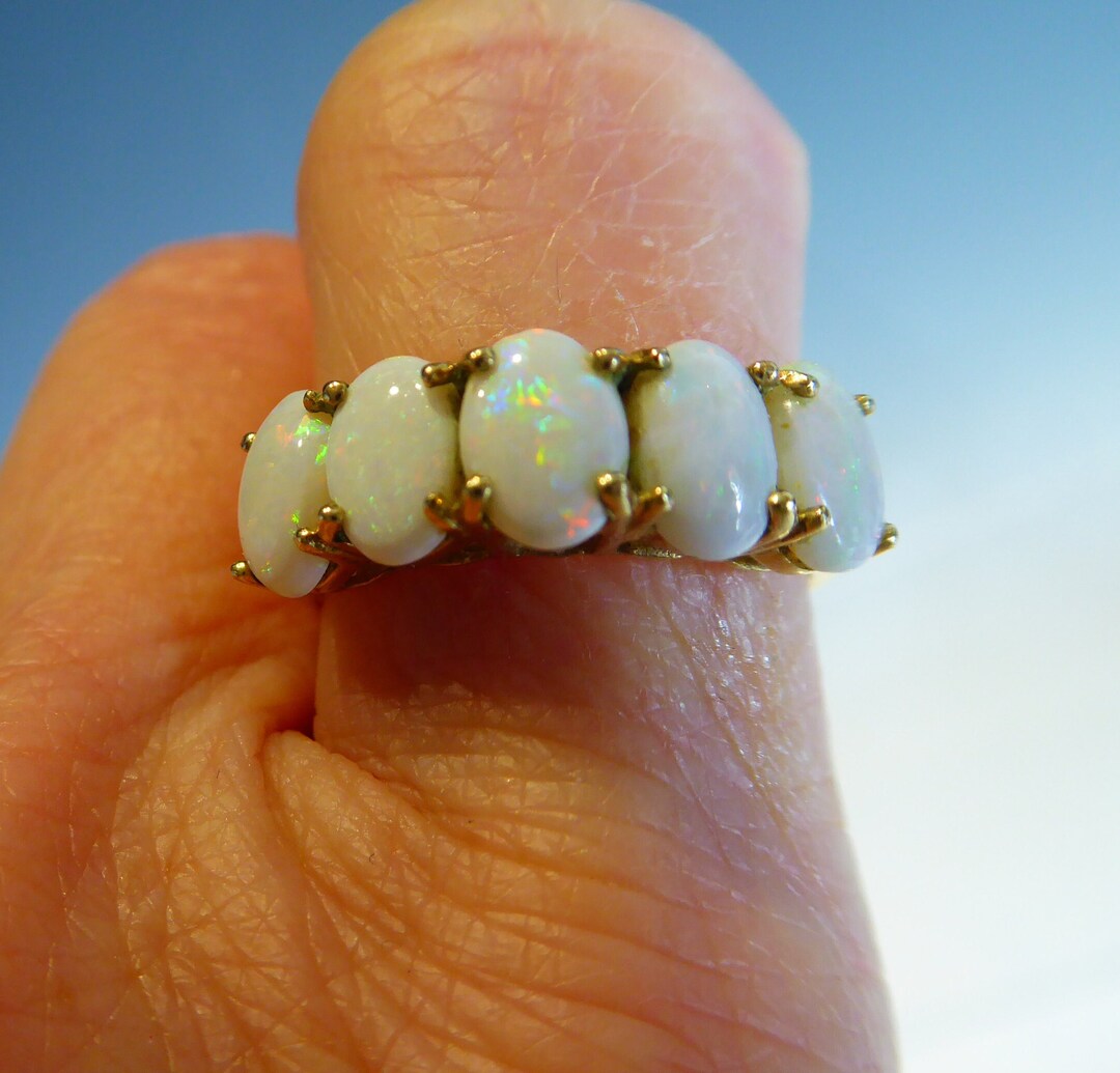 Fine 9ct Solid Gold Five Real Opal Stone Ring - Etsy
