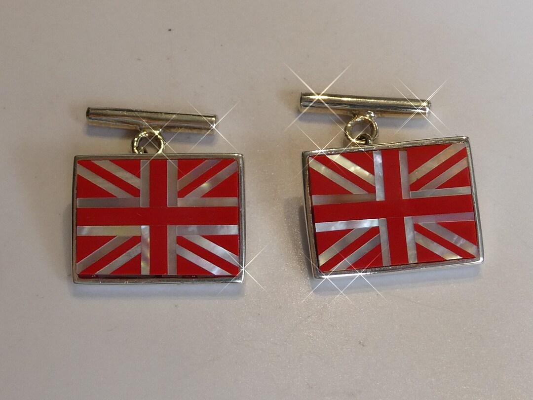 Fine Silver Mother of Pearl Union Jack Flag Cufflinks - Etsy