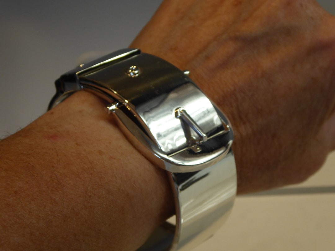 Wide Heavy Silver Buckle Bangle - Etsy