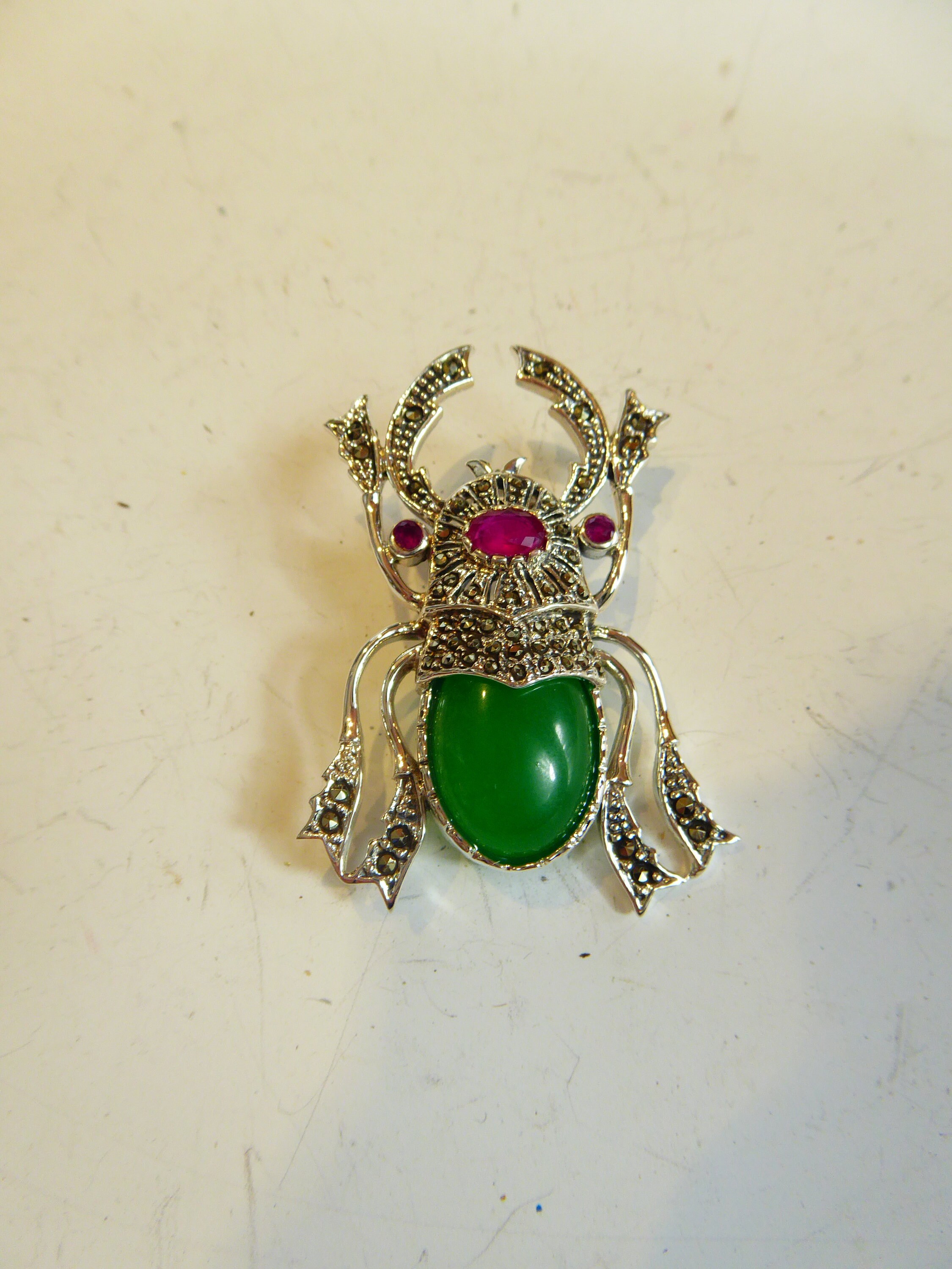 Fine Silver Ruby Jade Set Scarab Beetle Brooch - Etsy UK