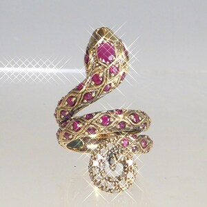 Fine Heavy Ruby & Diamond Set Coiled Snake Ring - Etsy