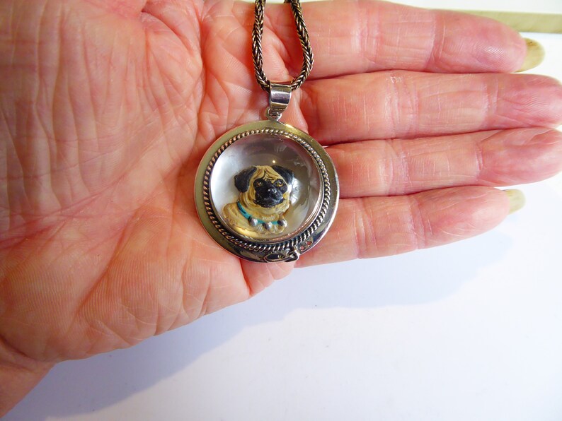 Fine Solid Silver Pug Dog Essex Intaglio Crystal in Collar Style Mount ...