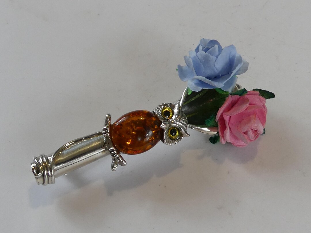 Silver Tussie Mussie Posy Holder Owl Brooch - Etsy