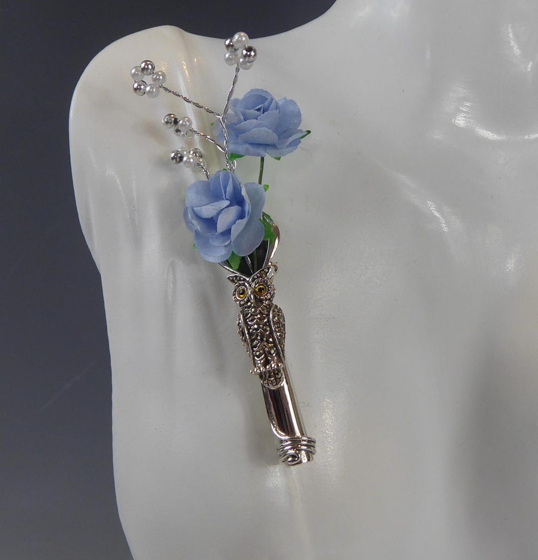 Solid Silver Tussie Mussie Posy Holder Marcasite Set Owl Brooch - Etsy