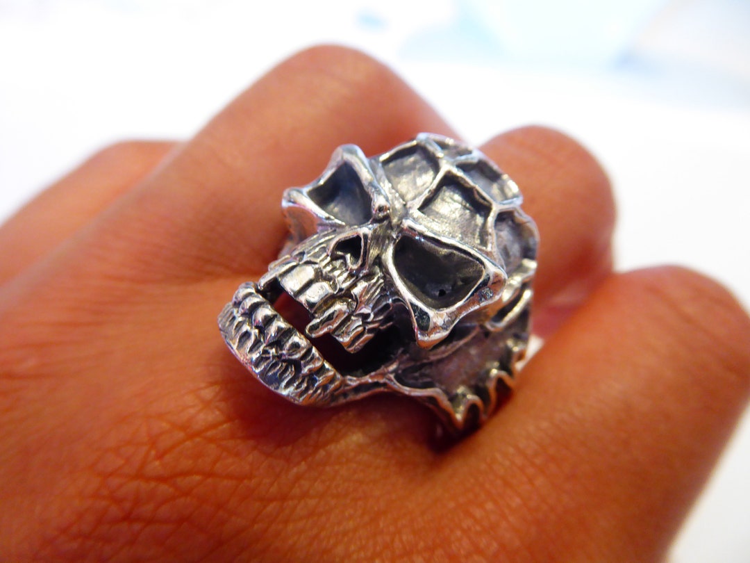 Heavy Large Solid Silver Skull Ring - Etsy