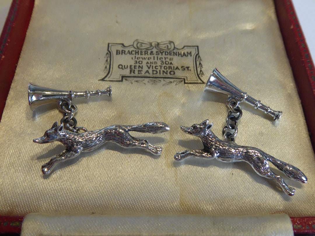 Fine Pair Solid Silver Fox & Bugle Hunt Cufflinks - Etsy