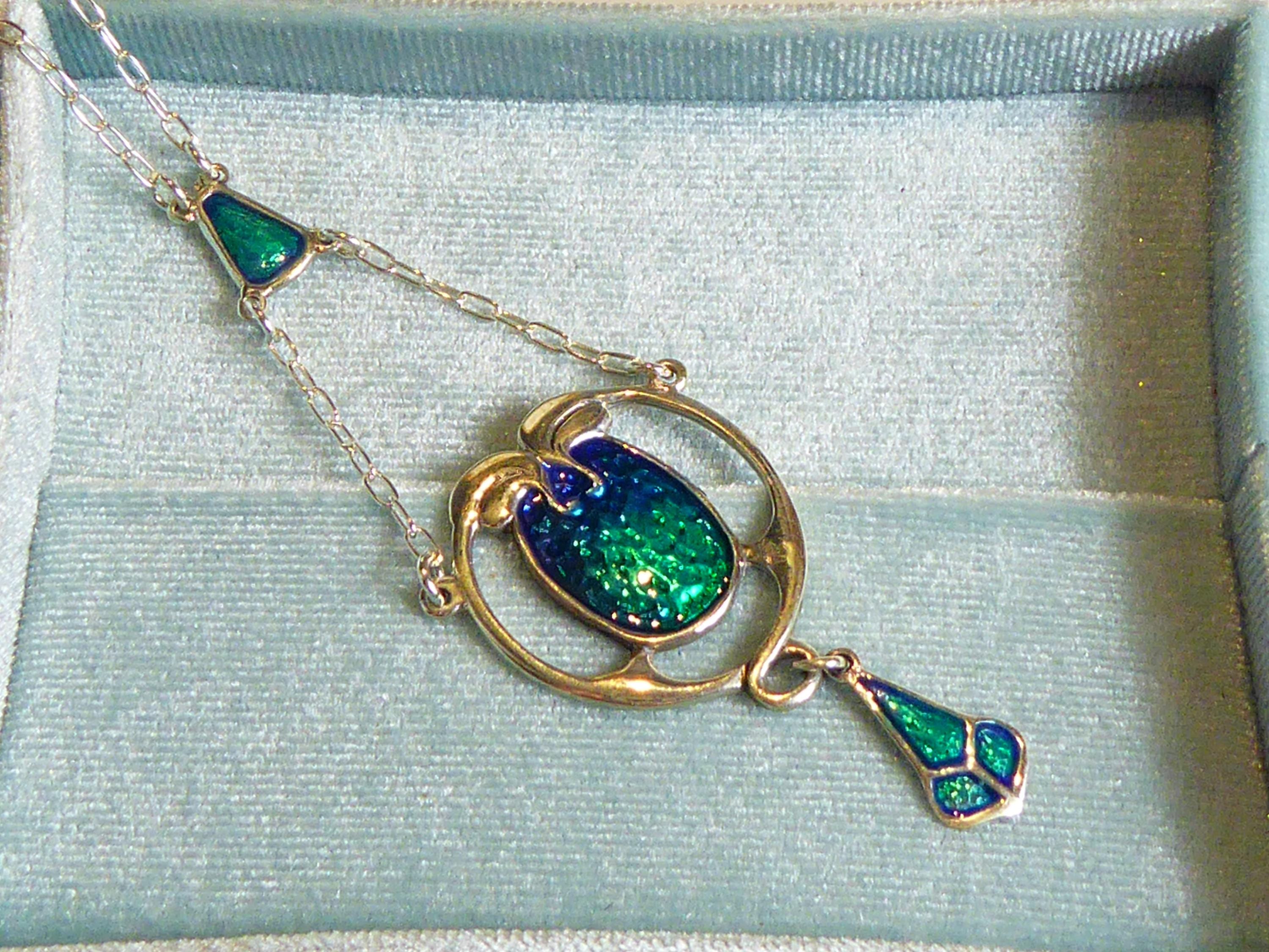 Fine Silver Art Nouveau Styled Enamel Pendant Necklace - Etsy