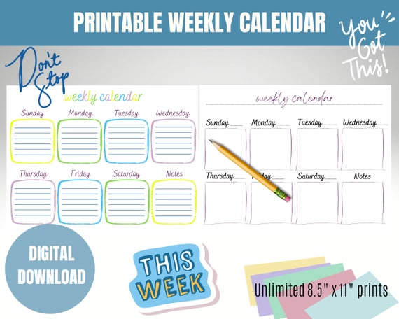 Printable Weekly Calendar/ Printable Weekly Planner/ - Etsy