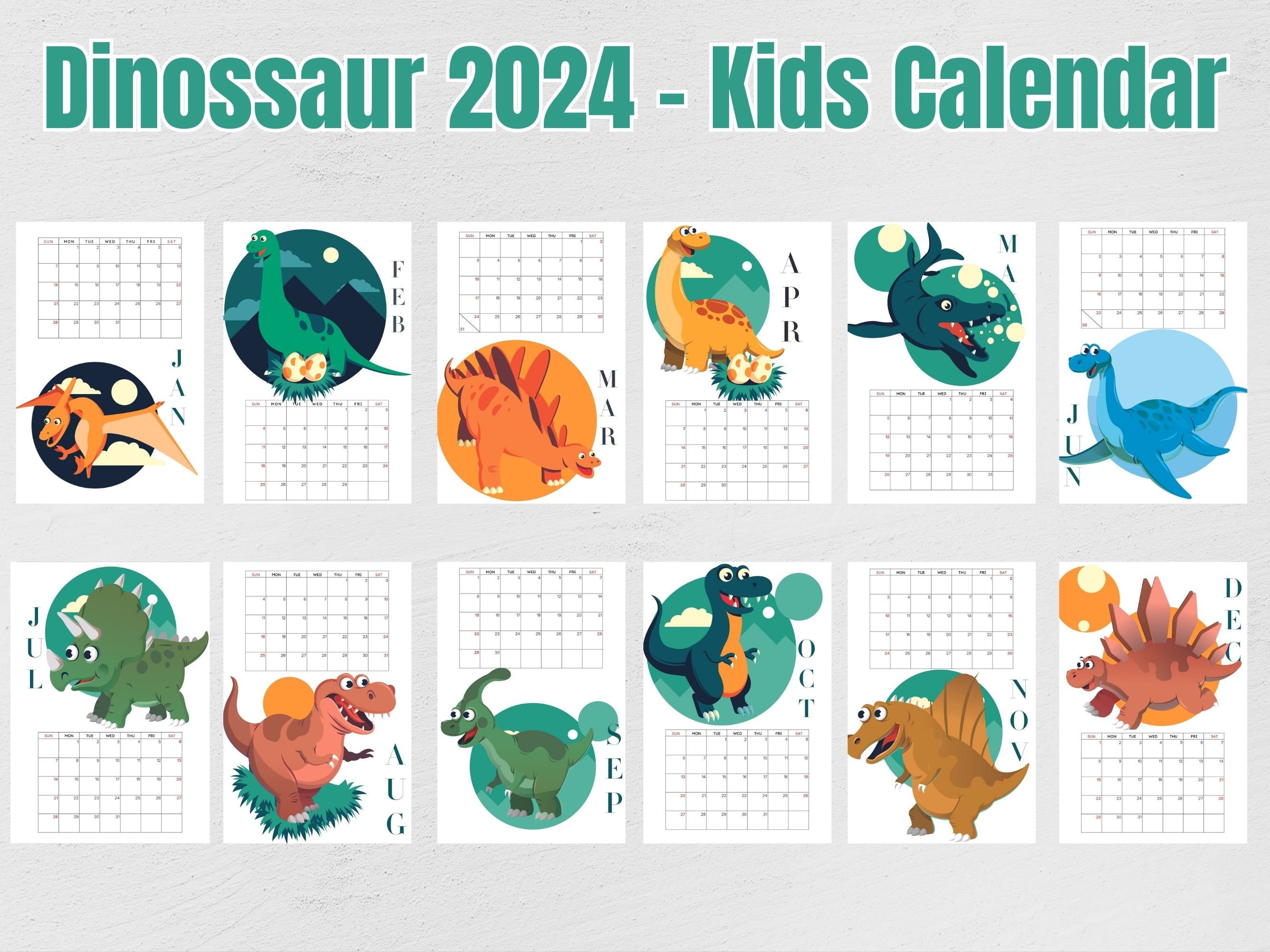 Dinosaurio 2024 Calendario Infantil Calendario 2024 - Etsy México