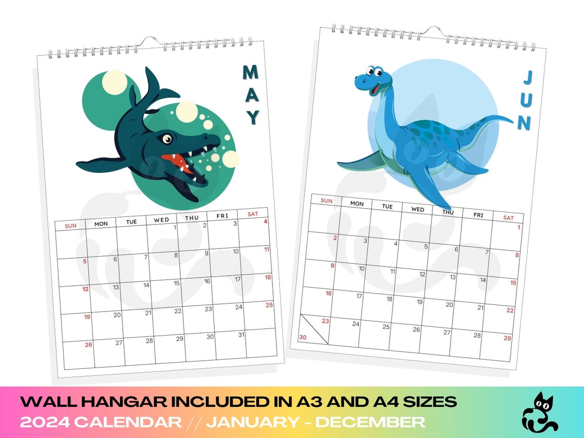 Dinossaur 2024 Kids Calendar 2024 Calendar, Dinossaurs Illustrations ...