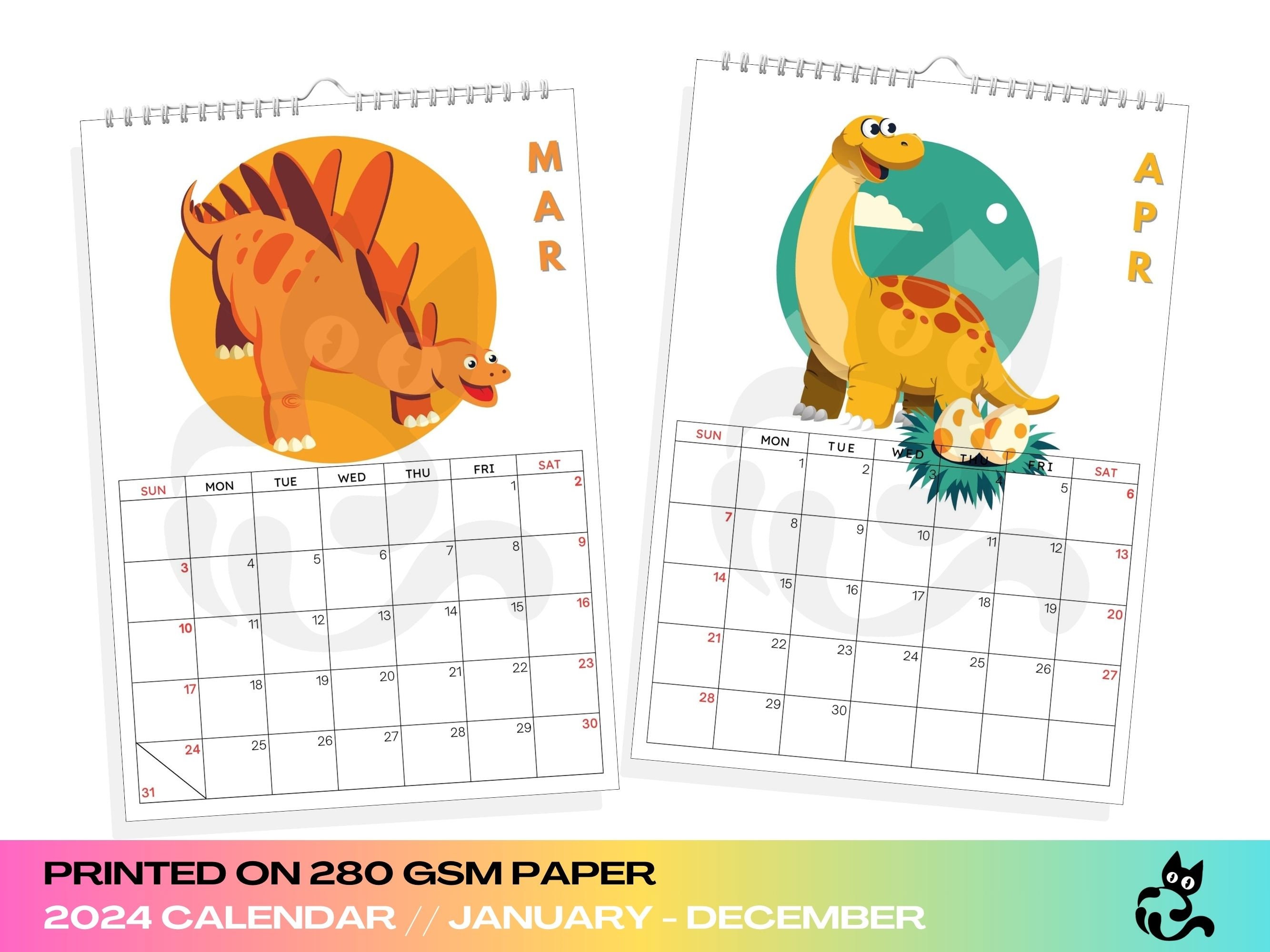 Dinossaur 2024 Kids Calendar 2024 Calendar, Dinossaurs Illustrations ...