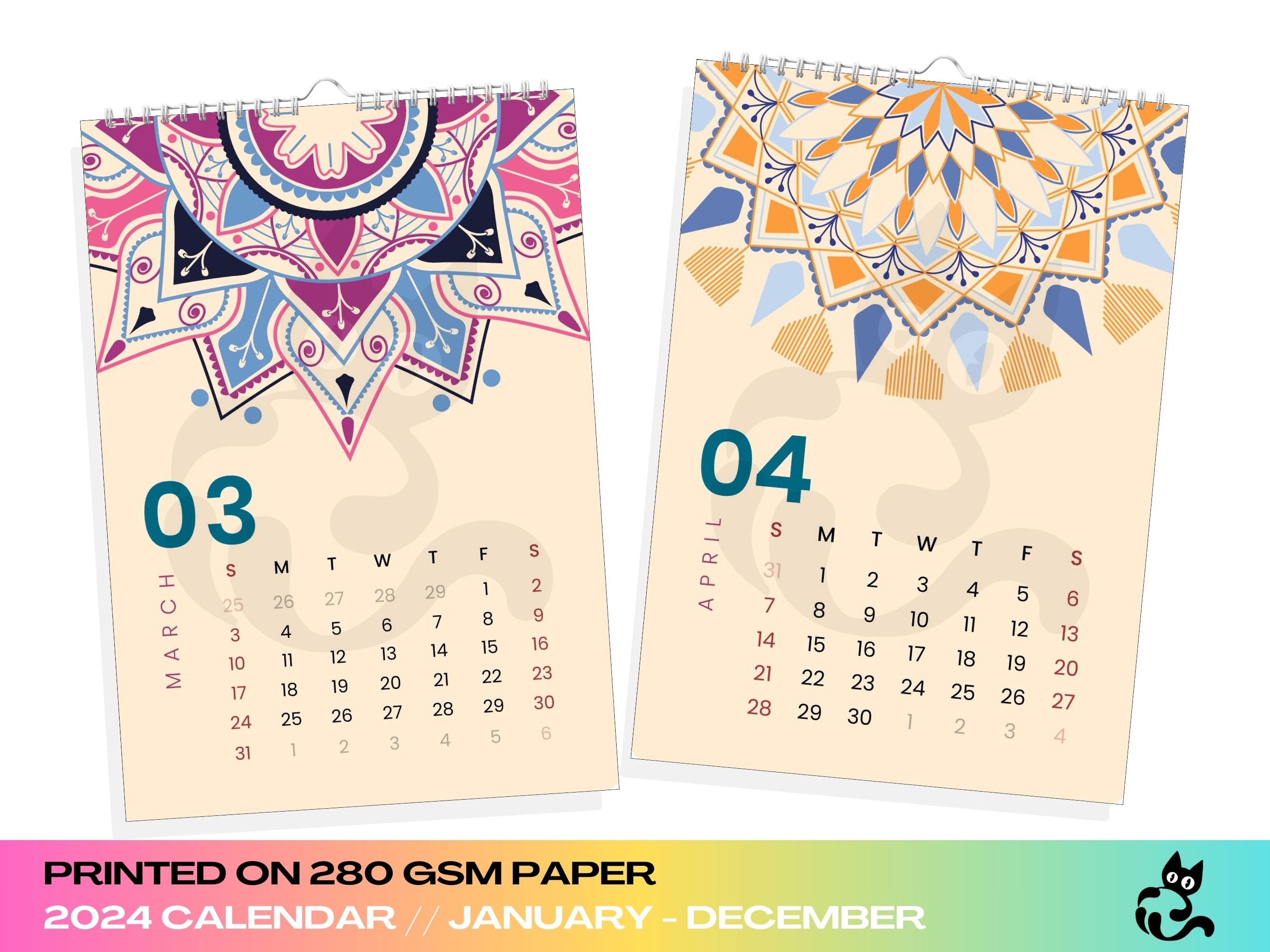 Mandalas 2024 Calendar Mandalas Designs, 12 Months, A4, A5 and A6 ...