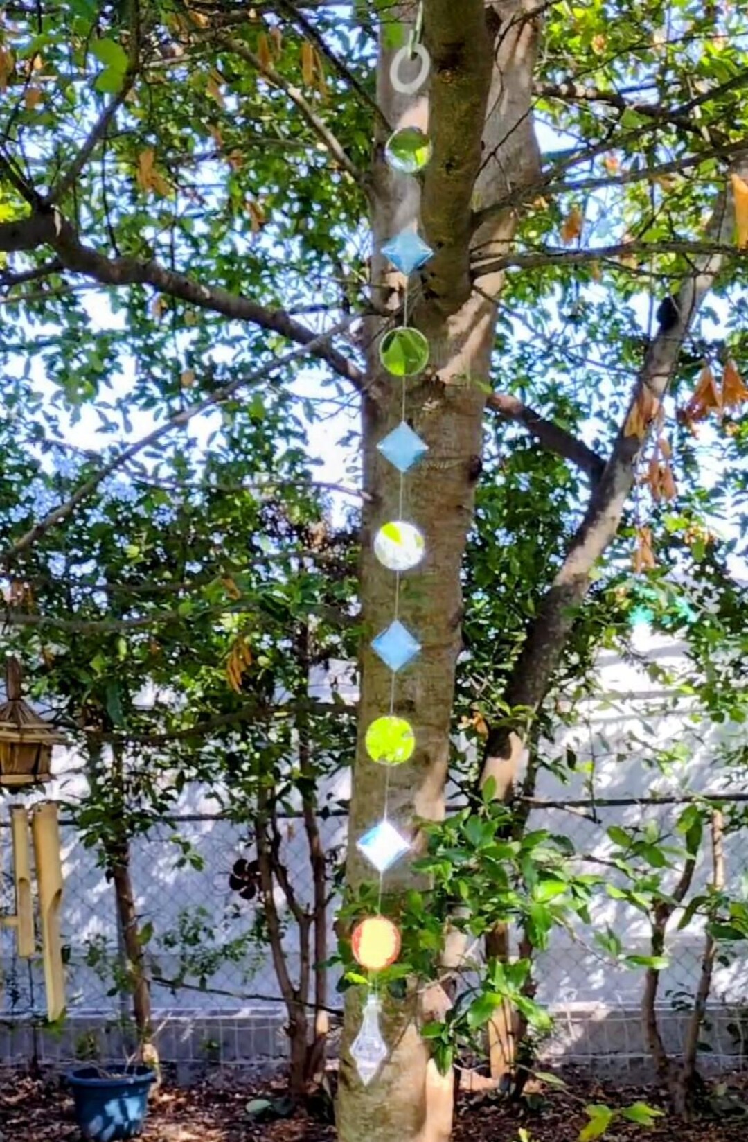 Mirror Sun Catcher Blue Diamond Accent Hanging Garden Decor Outside or ...