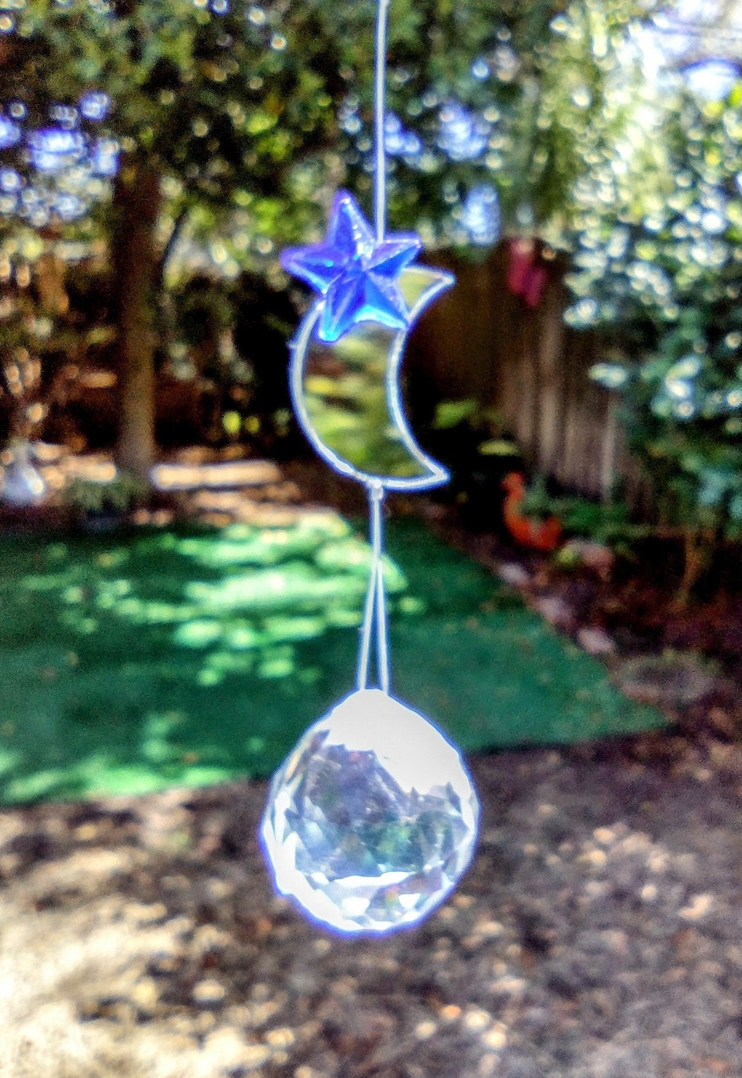 Crescent Mirror Sun Catcher With Star and Crystal Ball Prism Outside ...