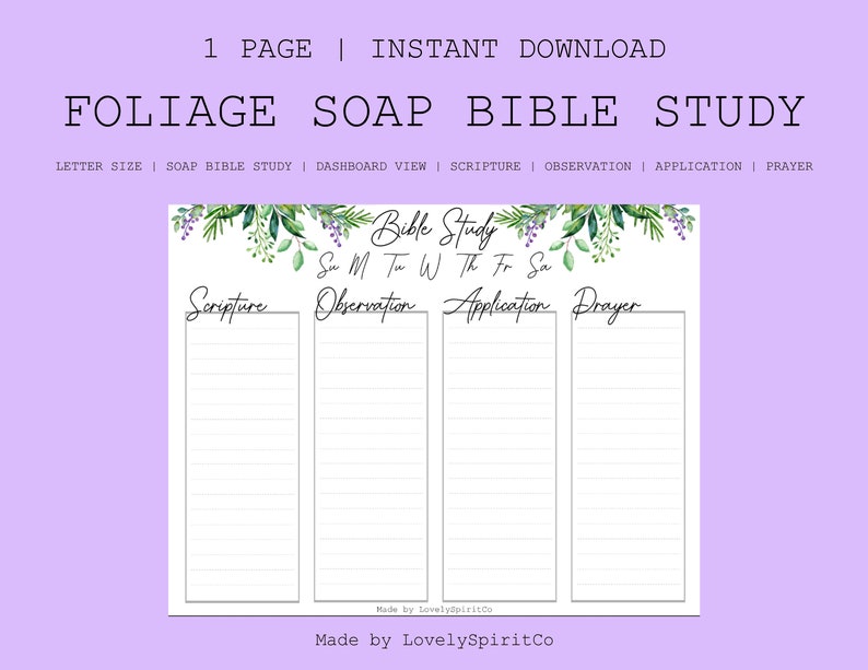 Daily SOAP Bible Study Foliage Template + Notes + Sketches - 1 Pages ...