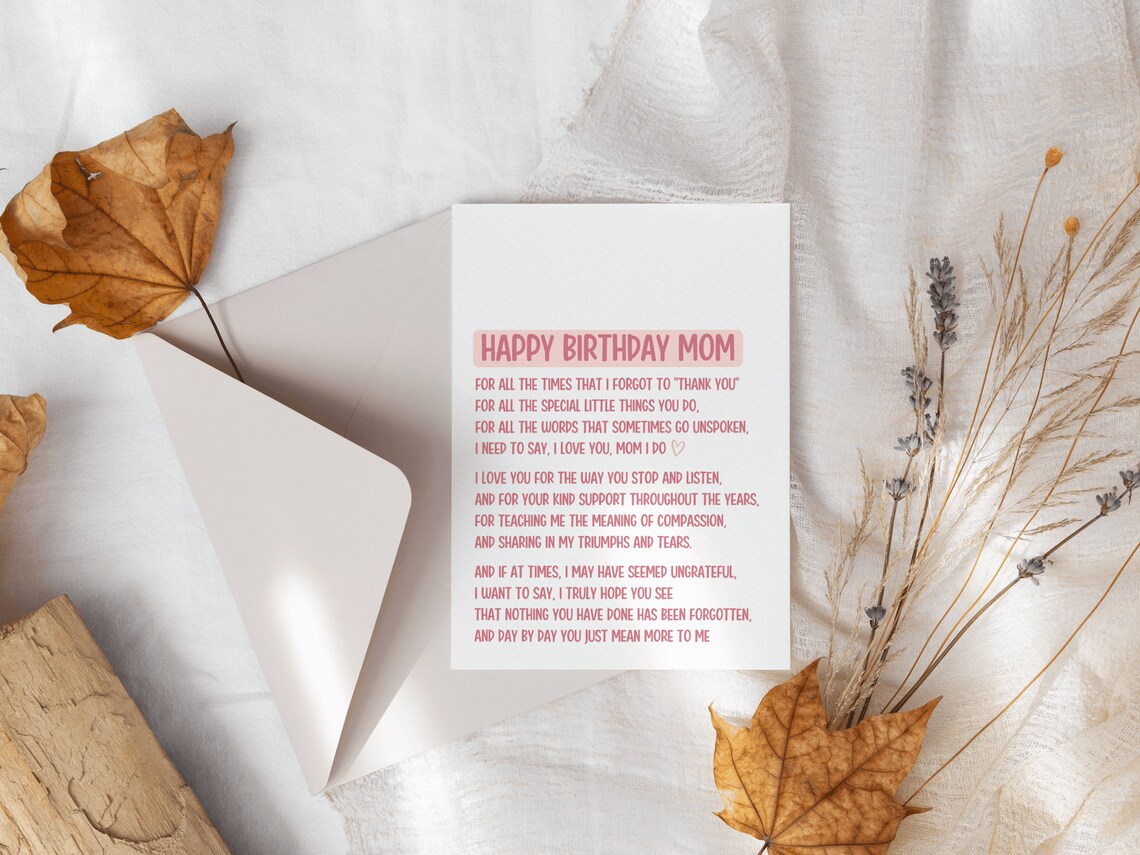 Printable Birthday Card for Mom Sentimental Birthday Card for | Etsy