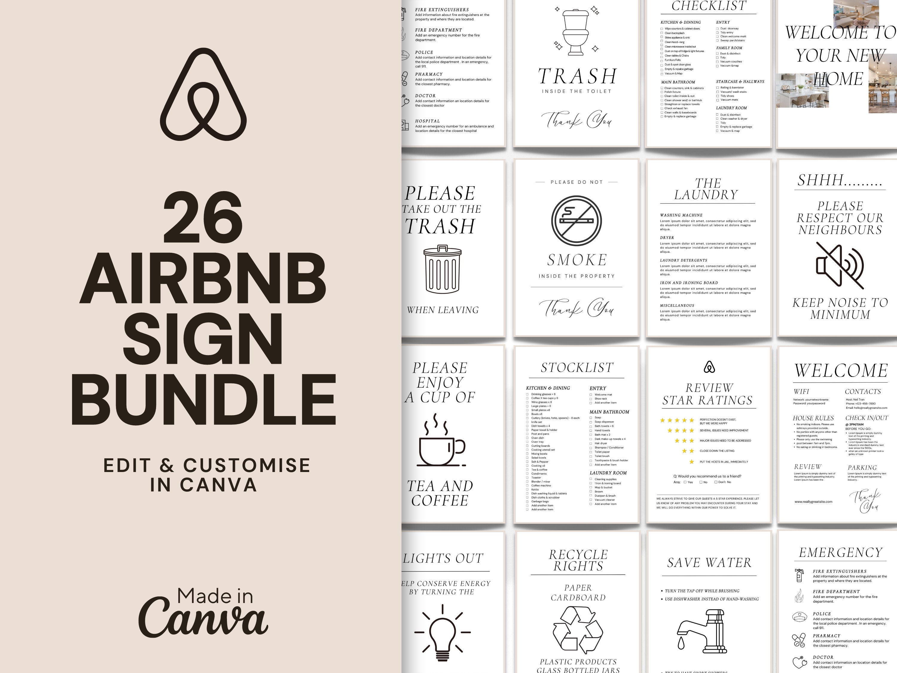 Airbnb Sign Bundle Template, Signs for Rental Home, Rental Welcome Sign ...