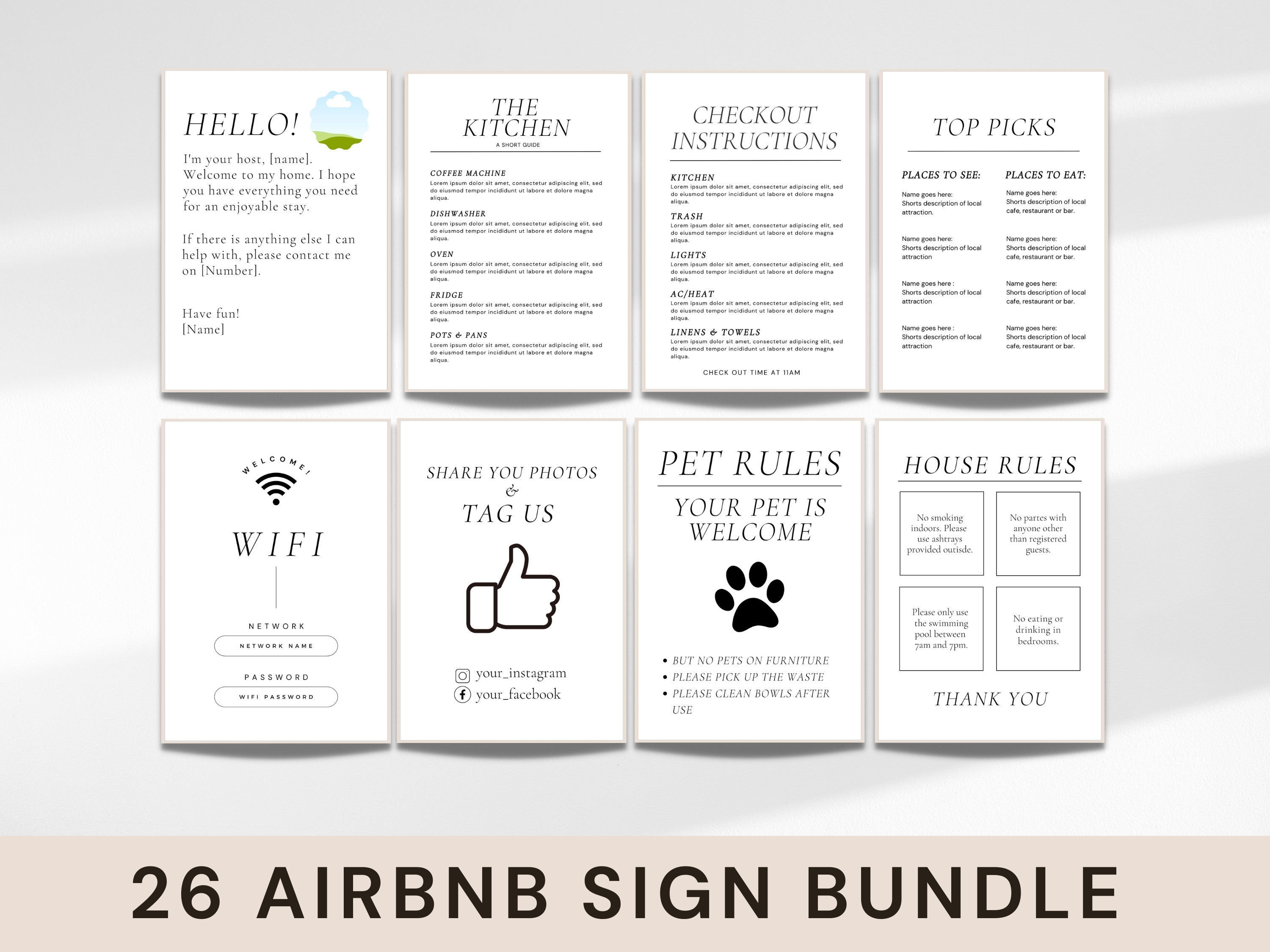 Airbnb Sign Bundle Template, Signs for Rental Home, Rental Welcome Sign ...