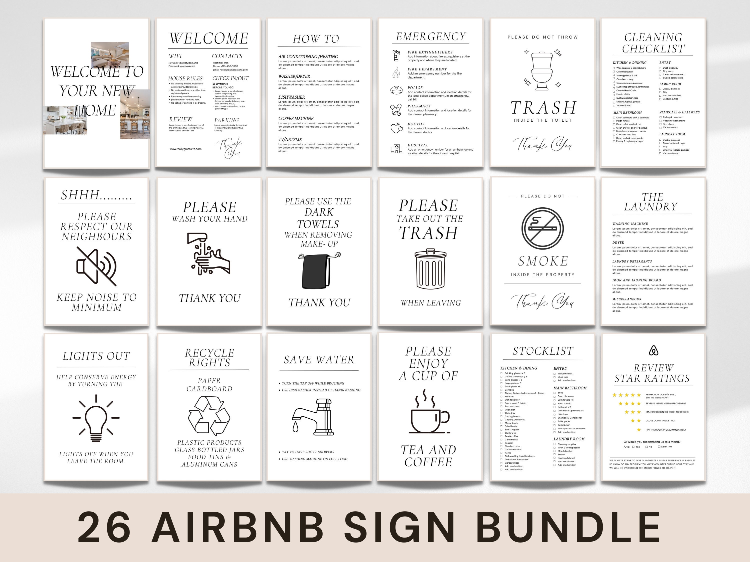 Airbnb Sign Bundle Template, Signs for Rental Home, Rental Welcome Sign ...