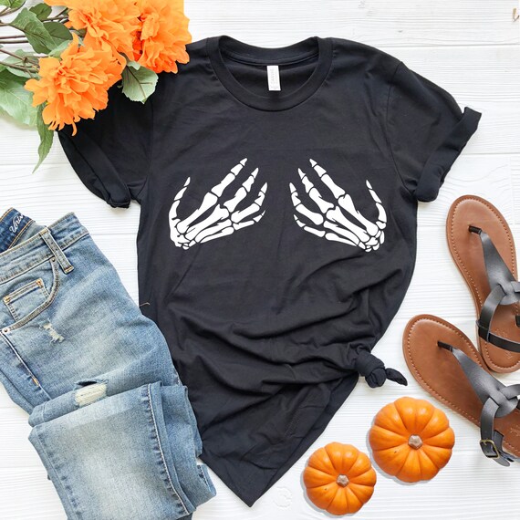 Skeleton Hands Shirt Hand Bra Shirt Funny Halloween T-shirt | Etsy