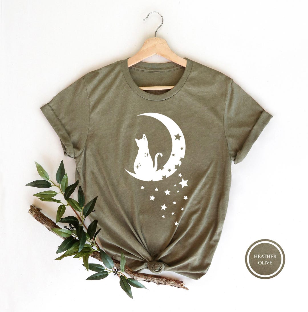 Cat in the Moon T-shirt, Celestial Cat Lover Gift - Etsy